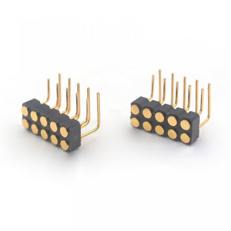 10 pin female right angle spring contact connector